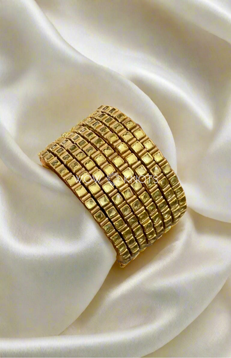 Kundan Bangles - Yellowish Green Sleek Bangle Set – Wow Knots