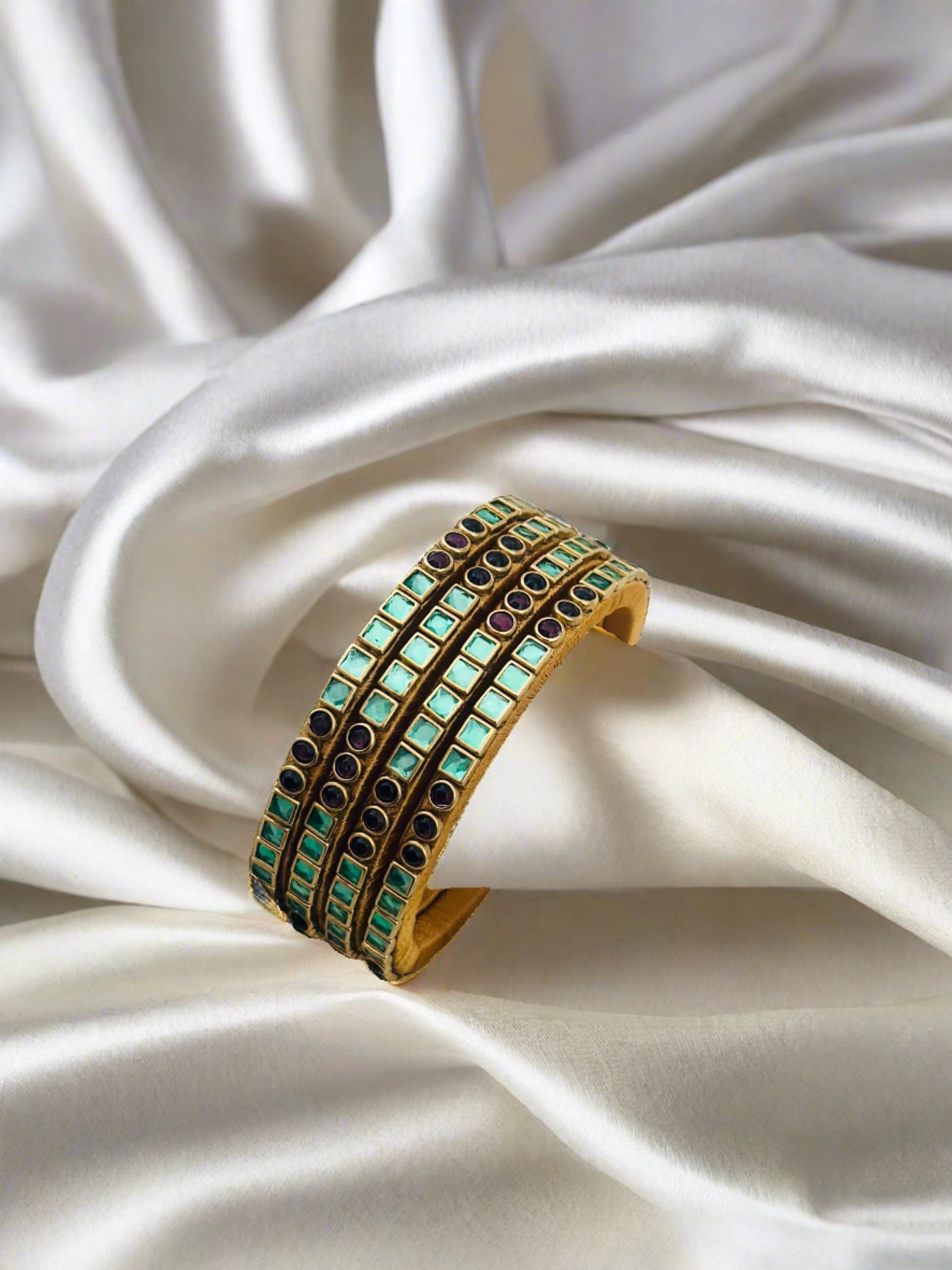 Sea Green and Grape Wine Combination Glossy Silk Thread Kundan Bangles – Wow Knots