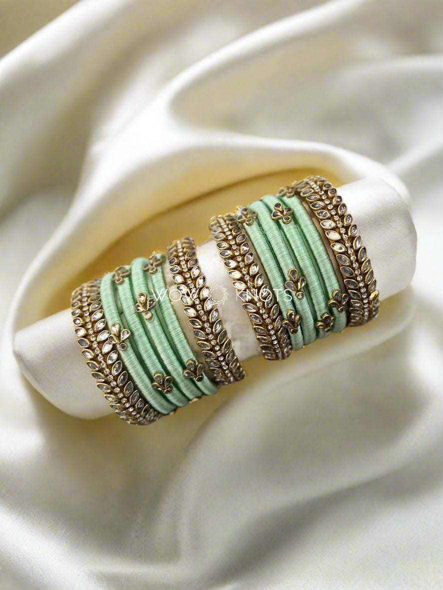 Silky Mint and Silver Combination Kundan Bangle Set – Wow Knots