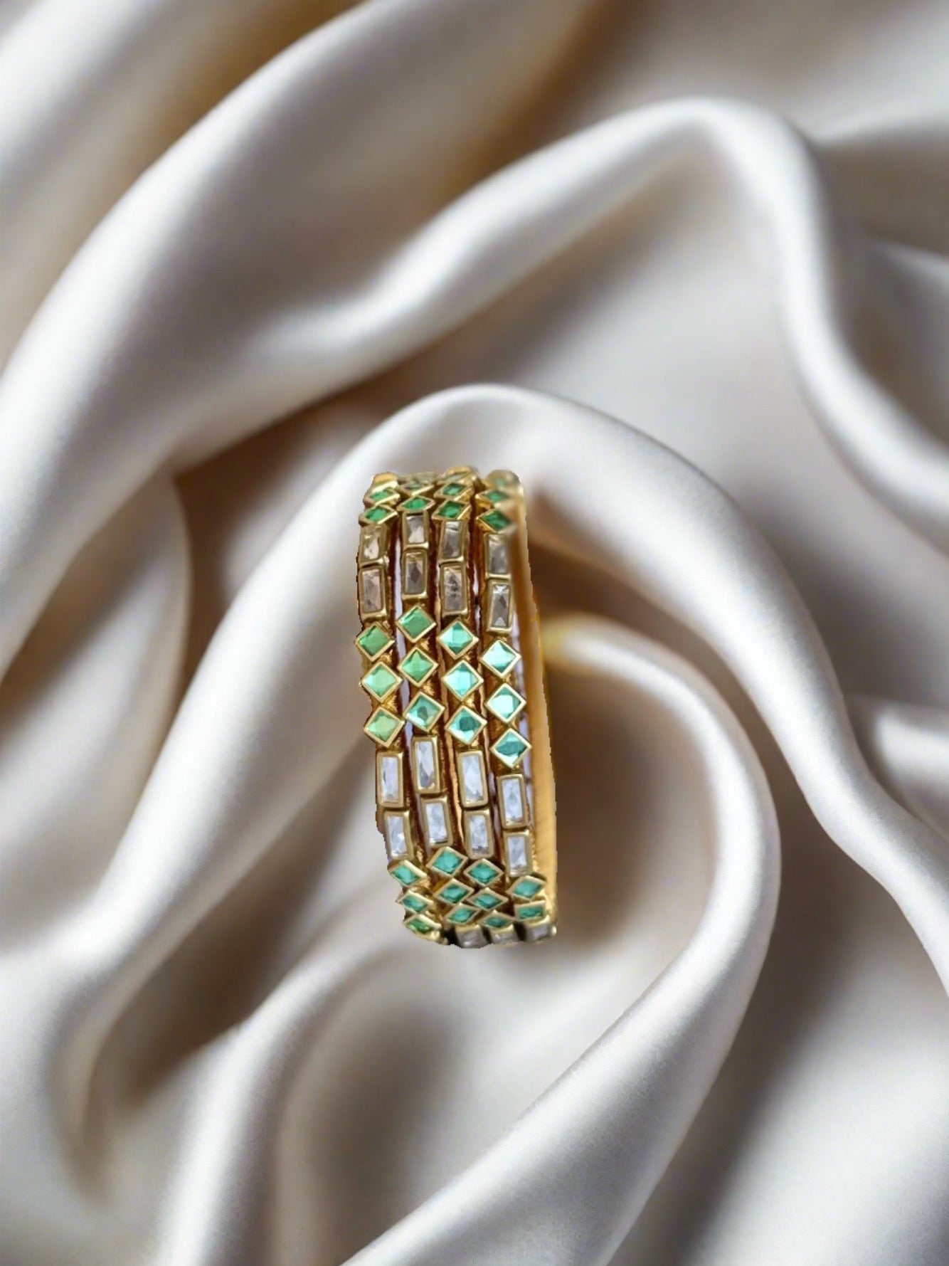 Sea Green and Silver Glossy Silk Thread Kundan Bangles(Sea Green Colou – Wow Knots