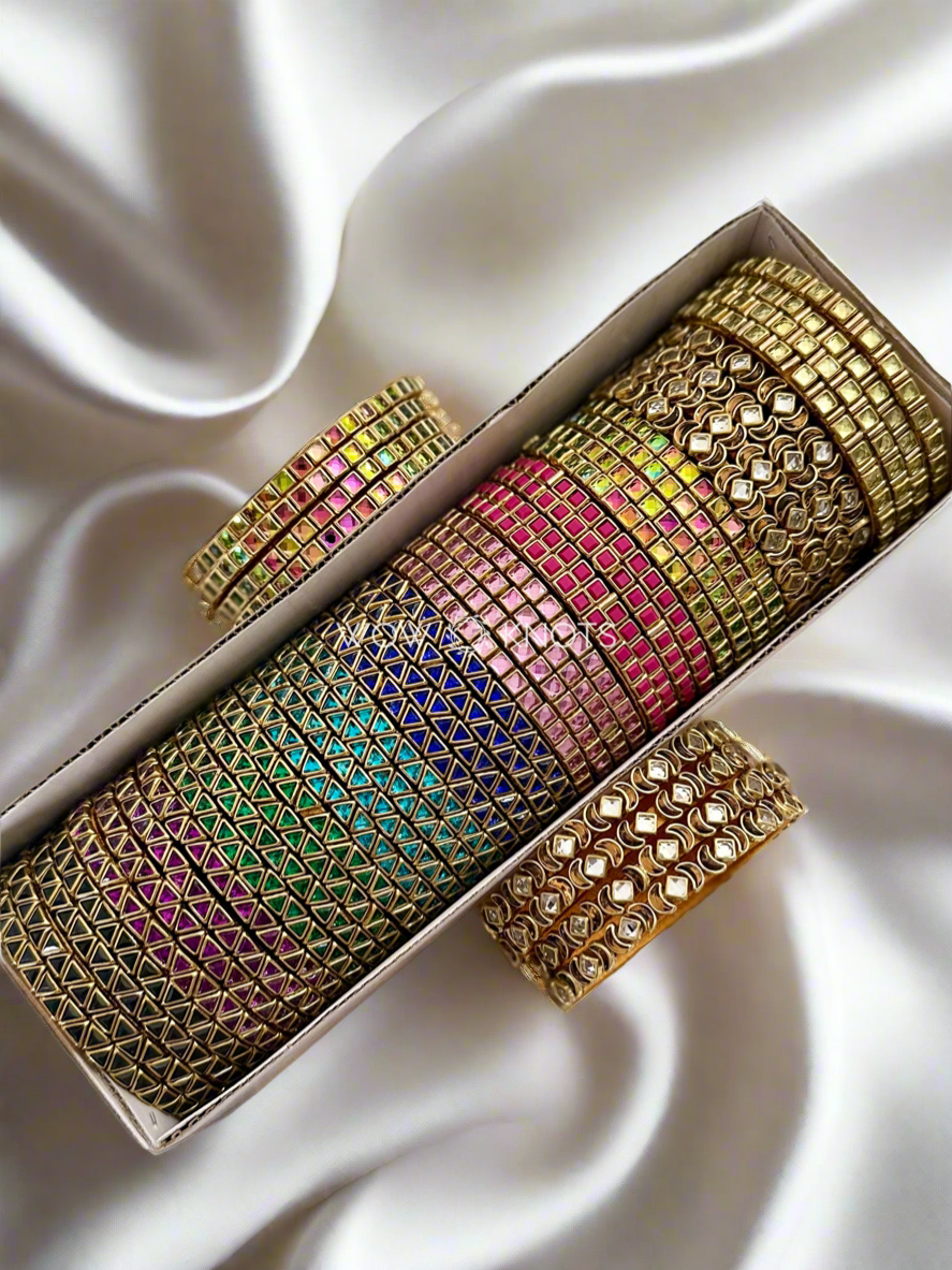 Assorted Kundan Bangles 12 Sets or 48 Sleek Bangles Pack – Wow Knots