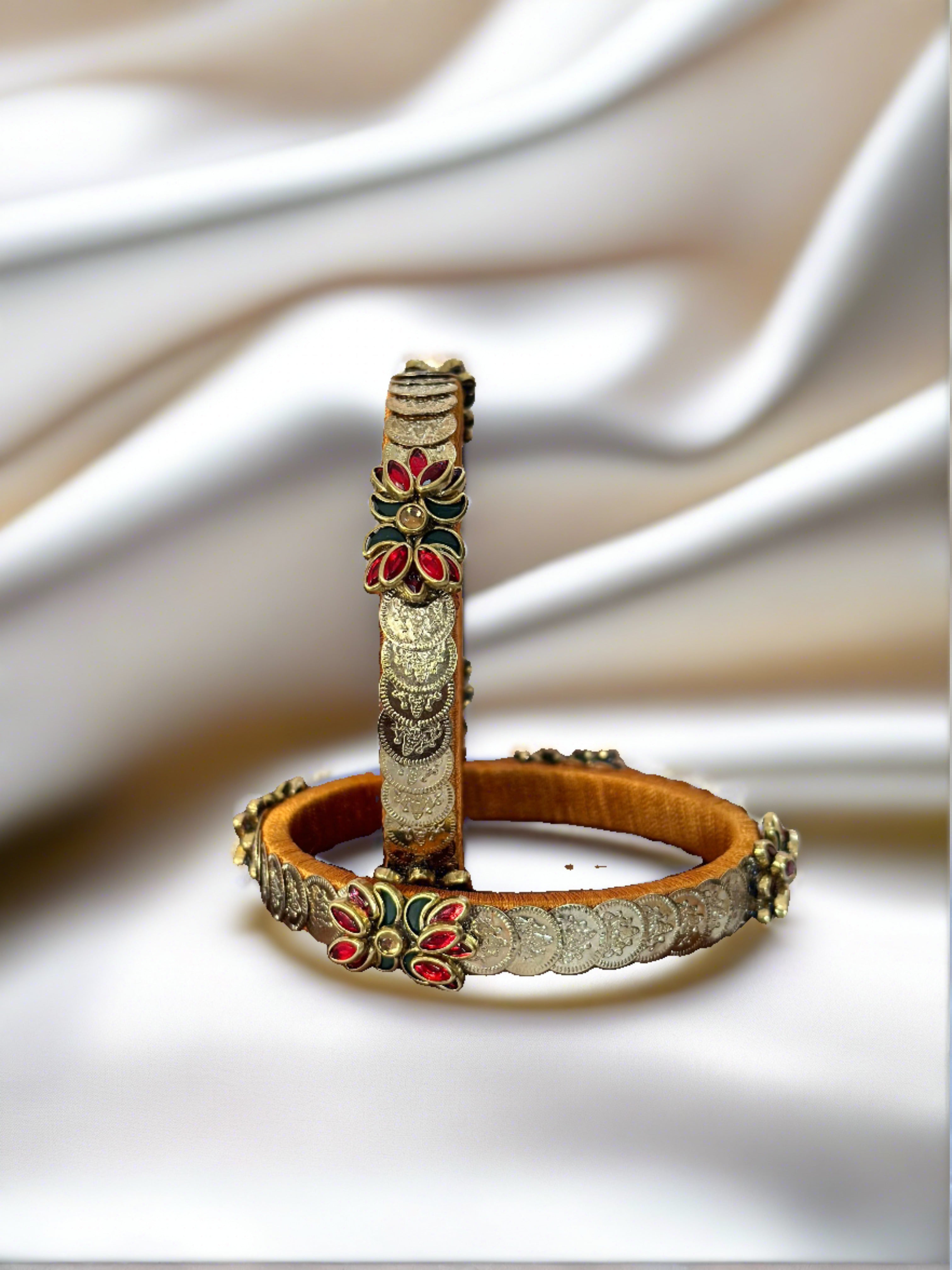 Red and Green Kamalam Coin Kada Silk Thread Kundan Bangles – Wow Knots