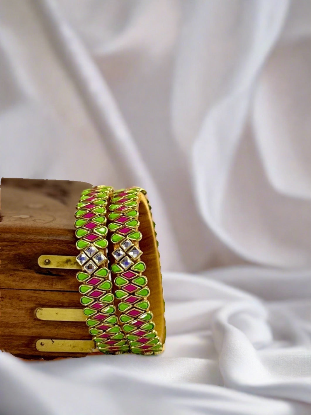 Parrot Green and Pink Silk Thread Kada Kundan Bangles - psittacines ...